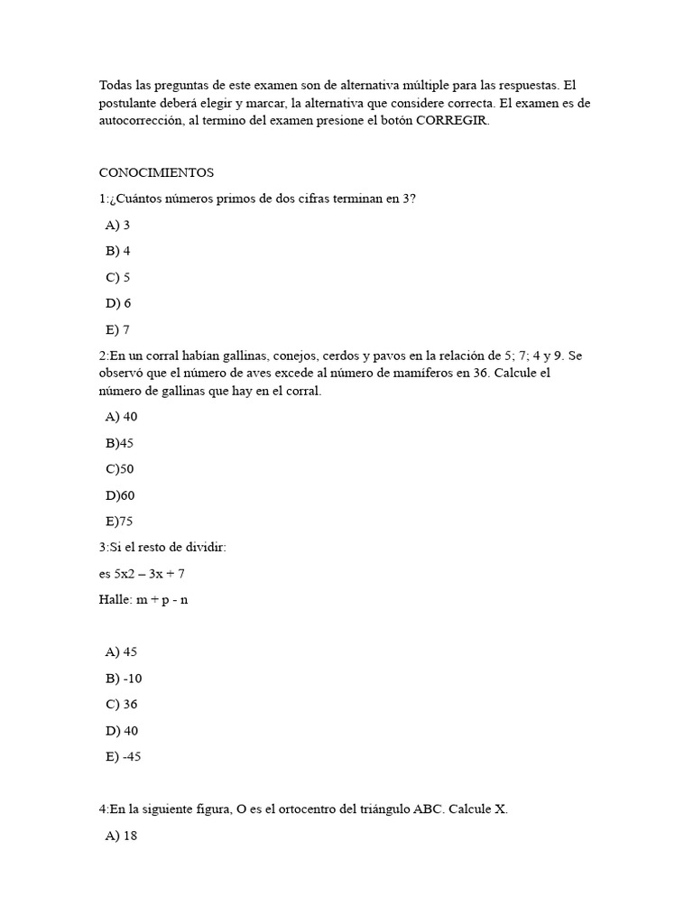 Todas Las Preguntas de Este Examen Son de Alternativa Múltiple para Las Respuestas | PDF