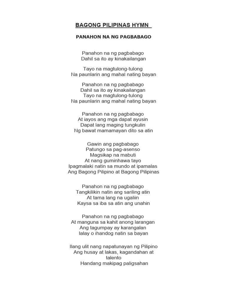 Bagong Pilipinas Hymn and Pledge Word File | PDF