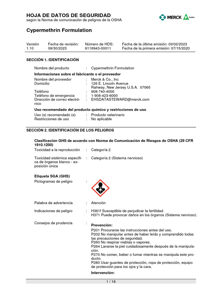 Product - Safety-Data-Sheets - Ah-Sds - Cypermethrin Formulation - AH ...