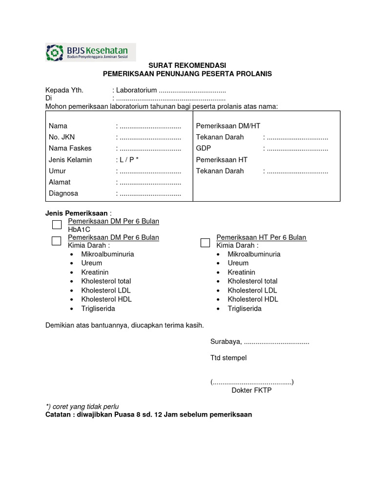Form Rekomendasi Permeriksaan Prolanis | PDF