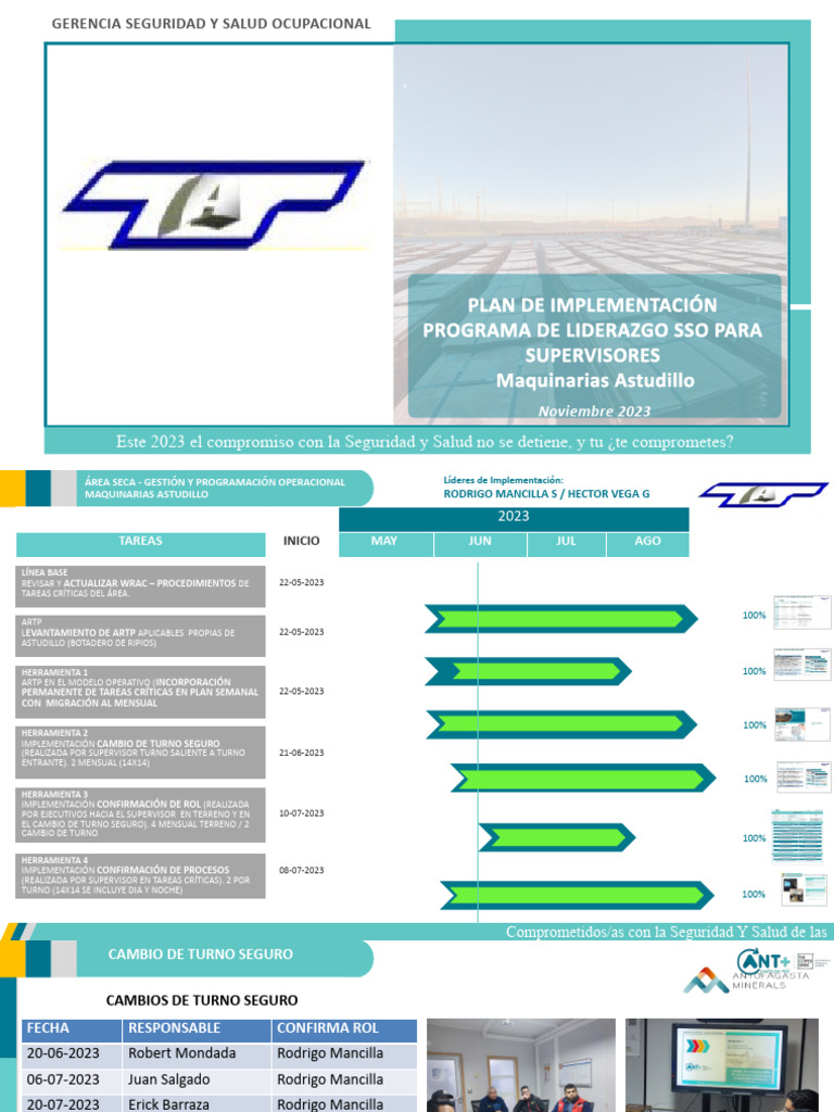 Implementación Programa Liderazgo SSO Supervisores Maquinarias Astudillo | PDF
