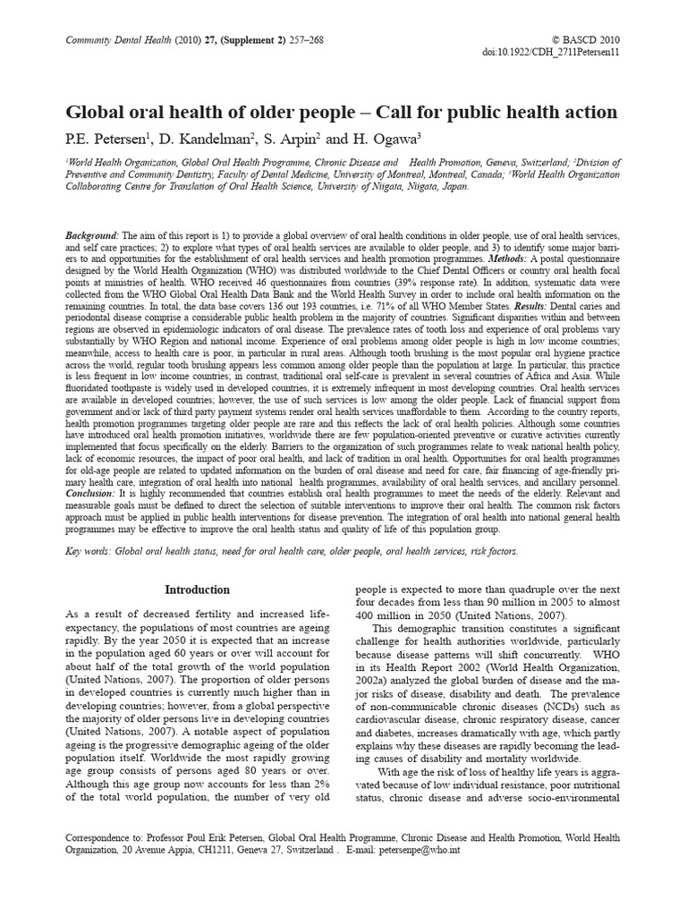 CDH Dec 10 2711-Petersen S2 pp257-268 | PDF | Oral Hygiene | Non Communicable Disease
