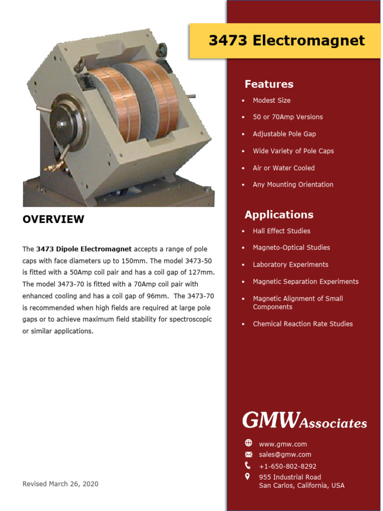 GMW Specifications 3473 Electromagnet | PDF | Inductor | Inductance