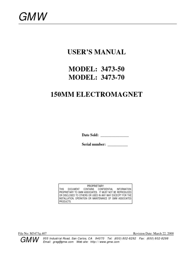 GMW 3473-User Manual Mar22-00 | PDF | Inductor | Magnet