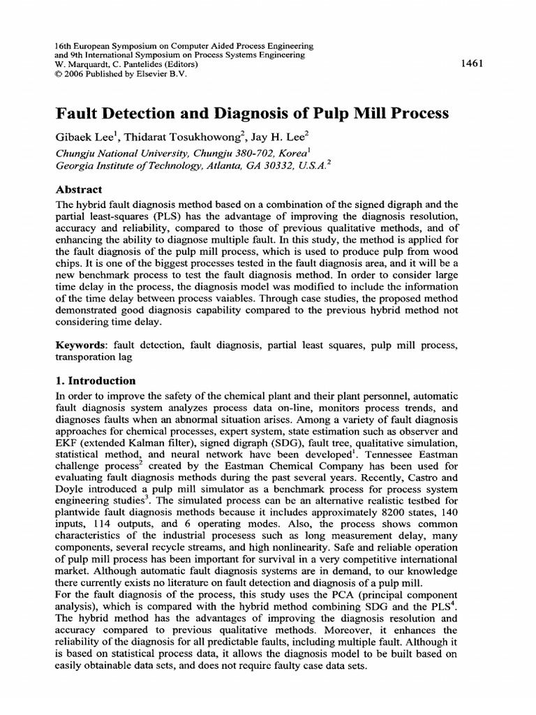 Fault Detection and Diagnosis of Pulp Mill Process | PDF