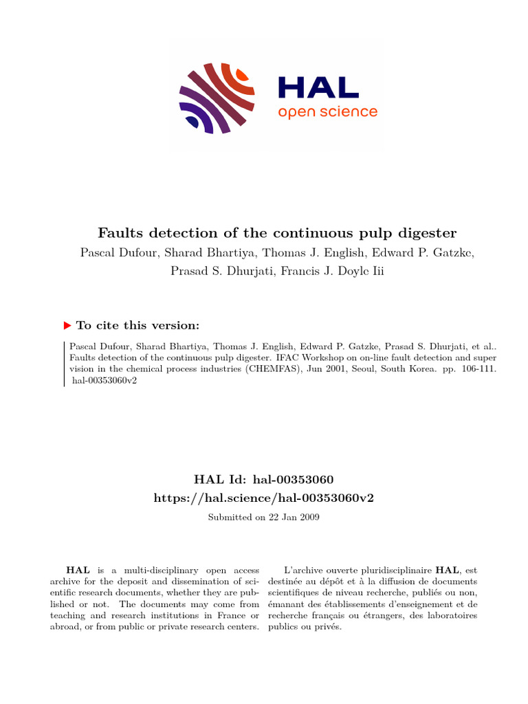 FAULT DETECTION IN A CONTINUOUS PULP | PDF | Simulation | Methodology