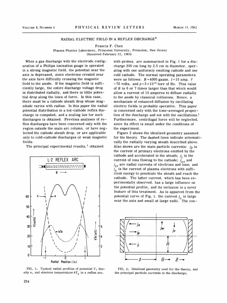 Chen 1962 Radial Electric Field in A Reflex Discharge | PDF | Plasma ...