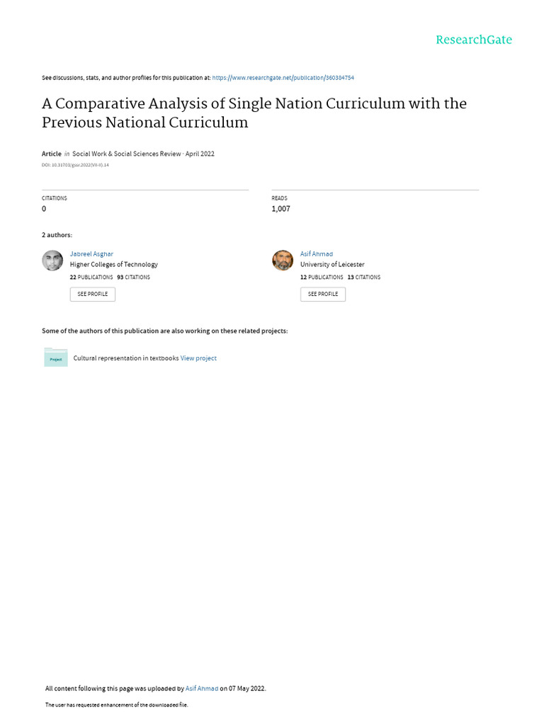 A Comparative Analysis of Single Nation Curriculum With The Previous ...