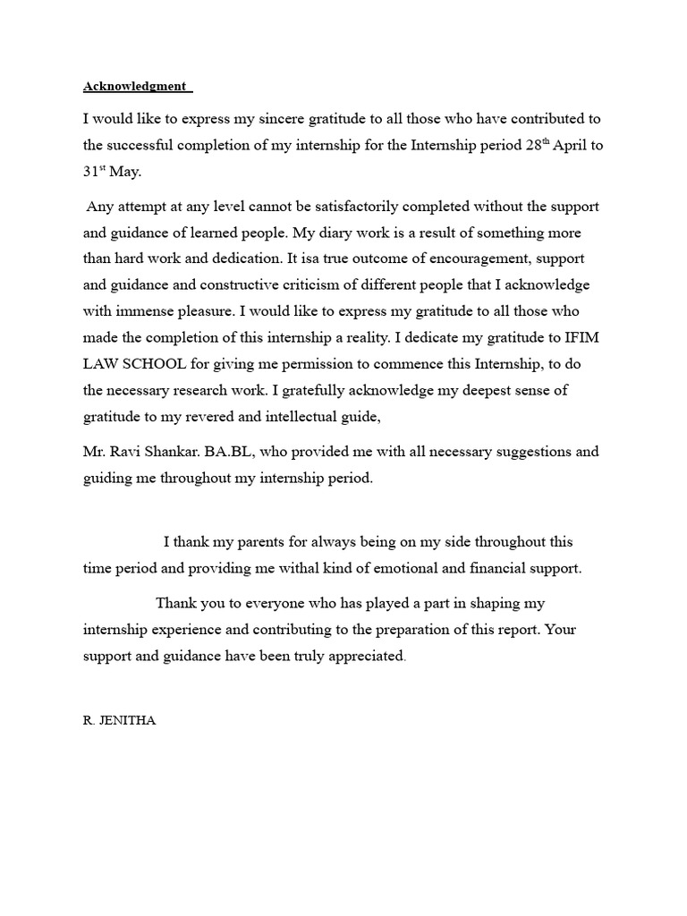 Internship Acknowledgment and Experience Report | PDF | Sexual ...