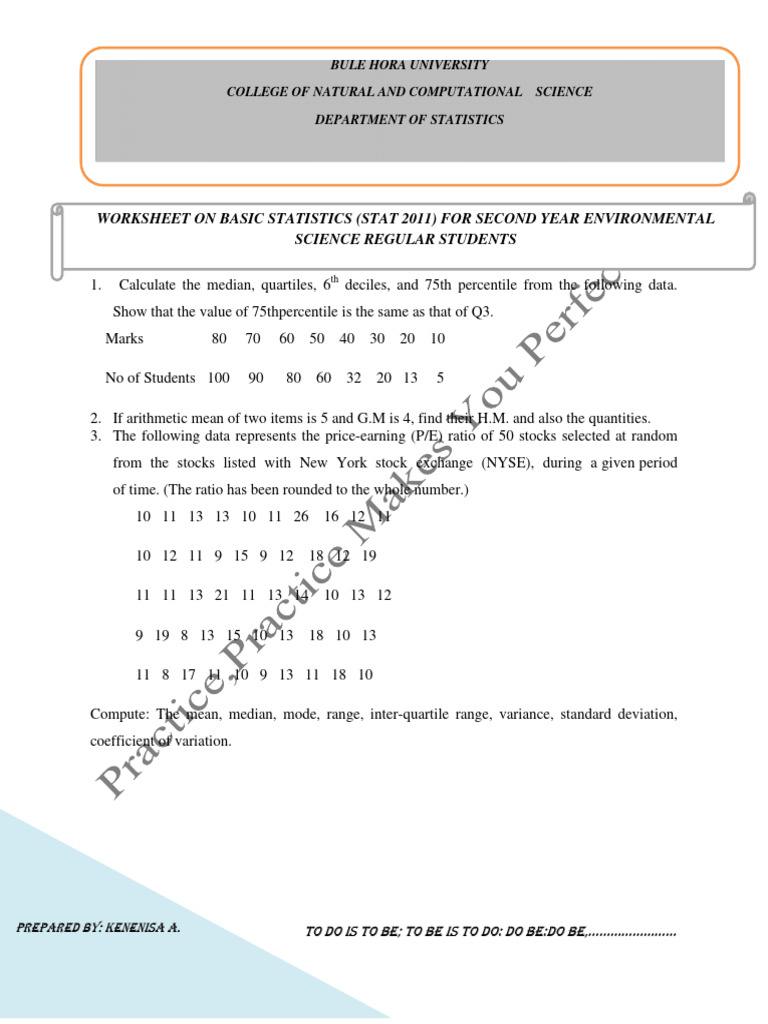 Worksheet For ENV'TAL | PDF | Mean | Median