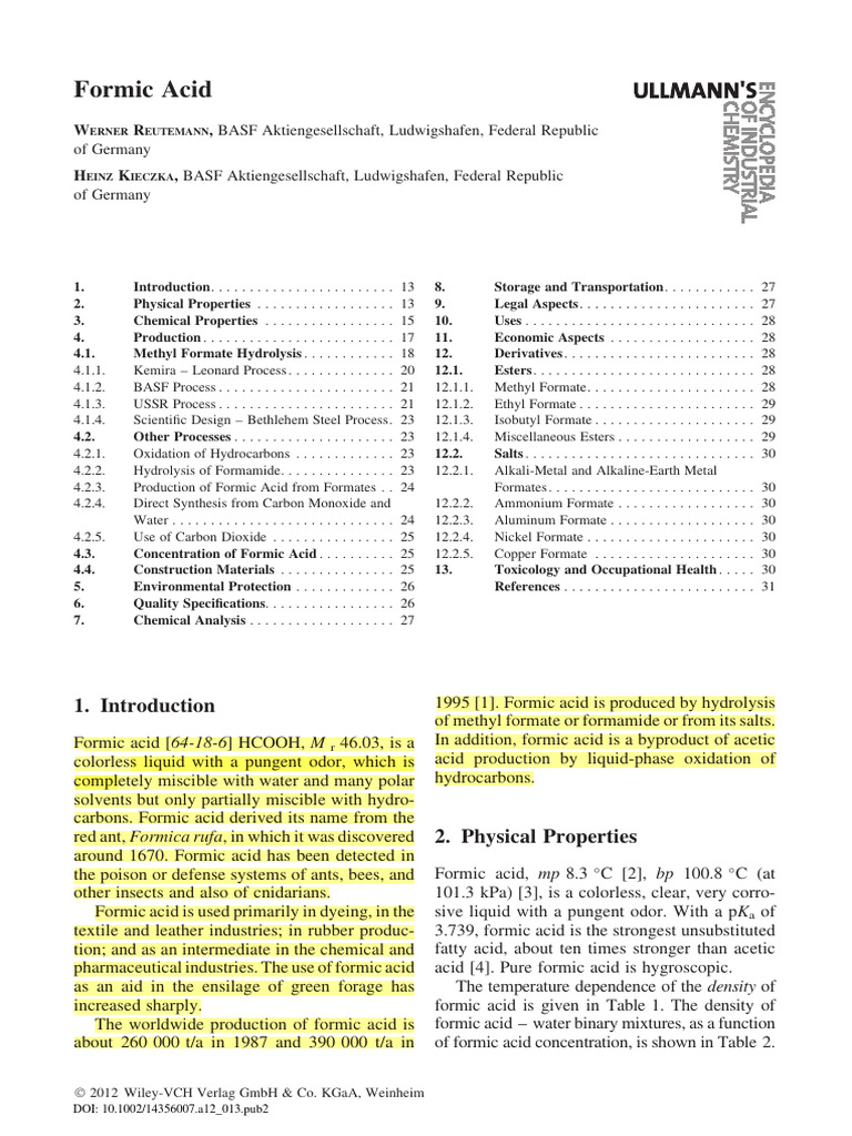 Produciton of Formic Acid | PDF | Ester | Acid