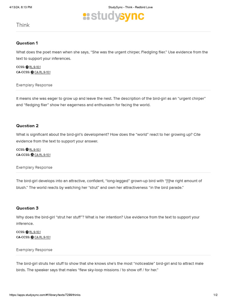 StudySync - Think - Redbird Love | PDF