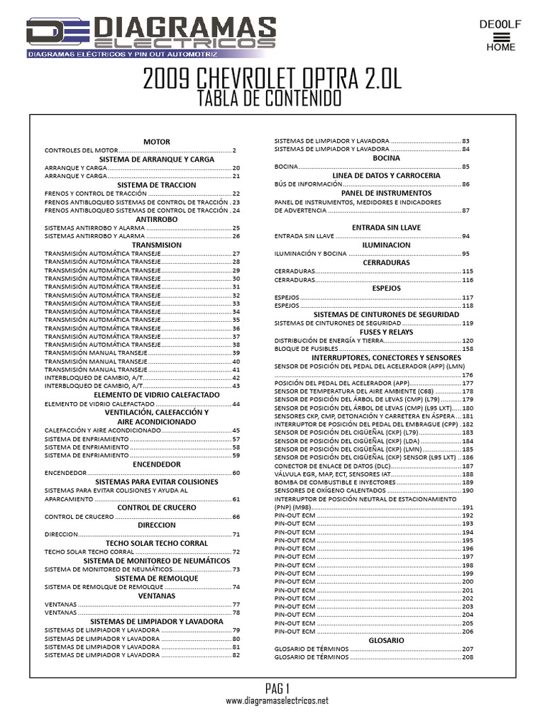 Diagrama Electrico Chevrolet Optra 2009 2.0l Free | PDF | Vehículos terrestres | Vehículos