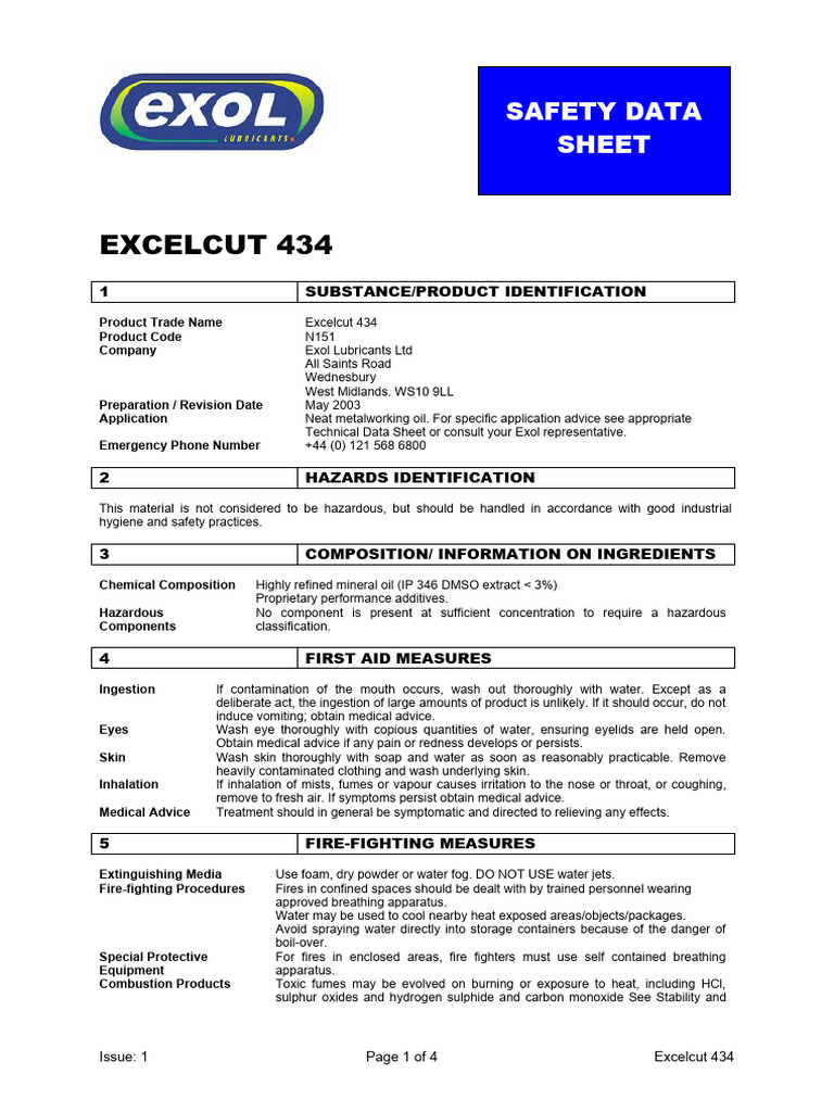 N151 Excelcut 434 SDS | PDF | Materials | Chemistry