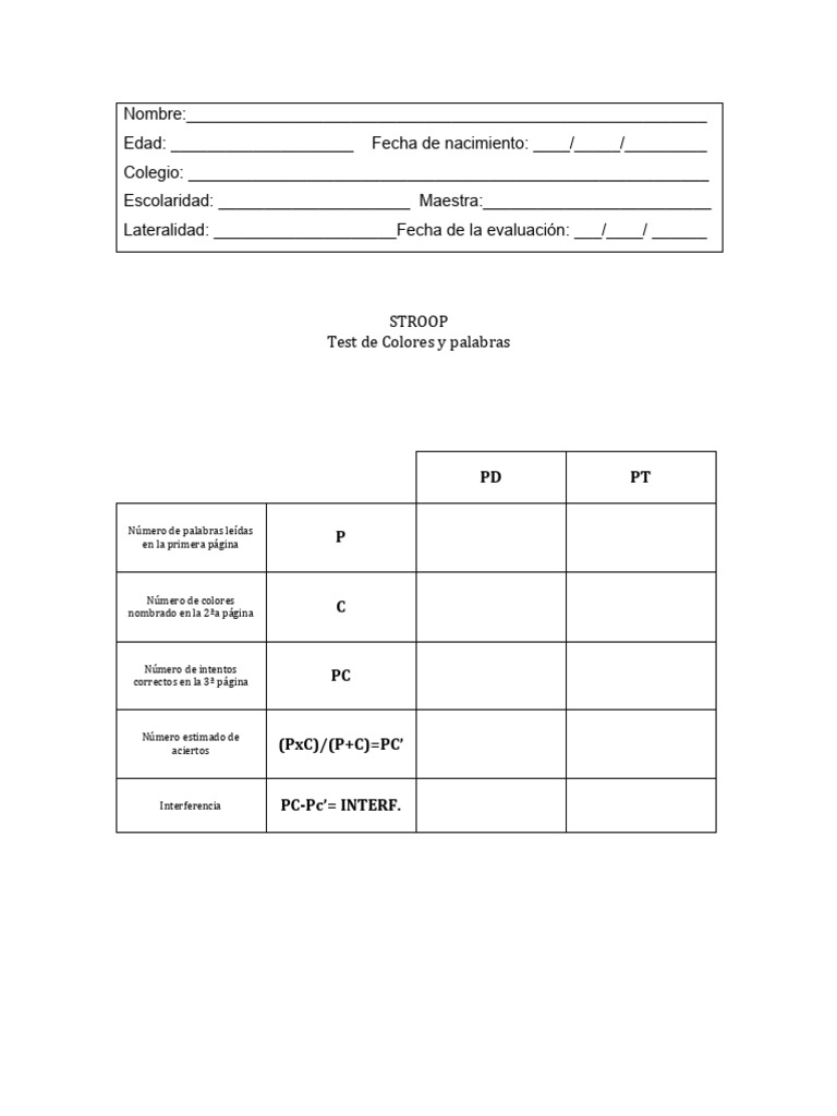 STROOP Protocolo | PDF