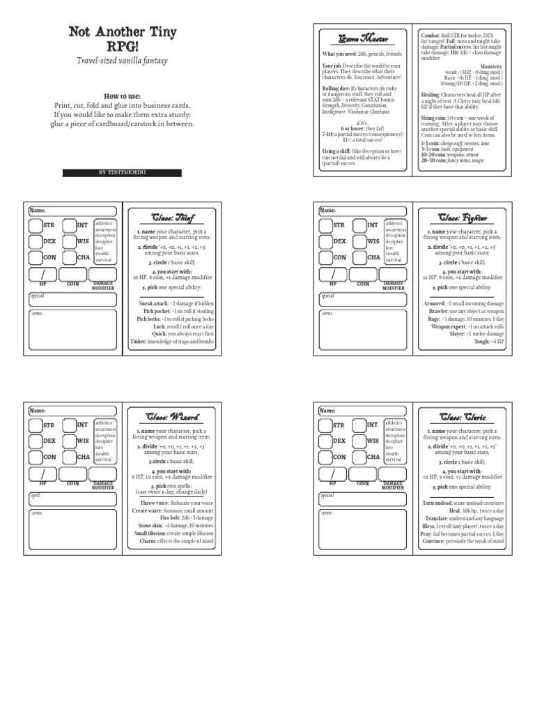 Not Another Tiny RPG - Print and Fold - A4 | PDF | Role Playing Video Games | Gaming