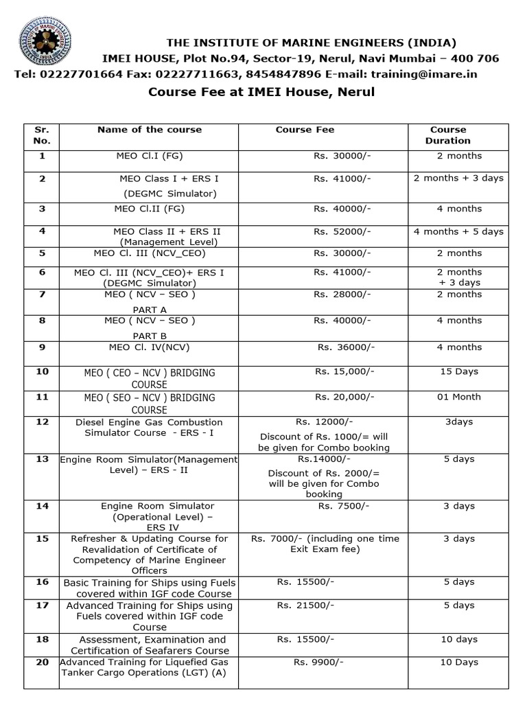 IMEI Course Fees and Details | PDF | Shipping | Fuels
