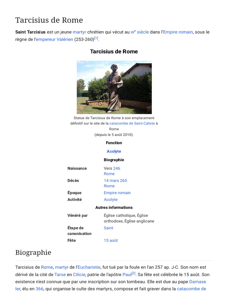Saint Tarcisius : Martyr de l'Eucharistie | PDF | Sciences sociales ...