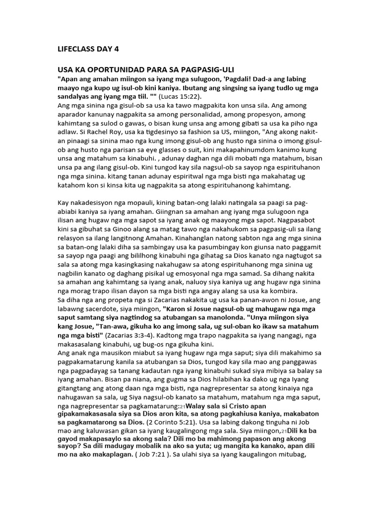 LIFECLASS DAY 4 Bisaya | PDF