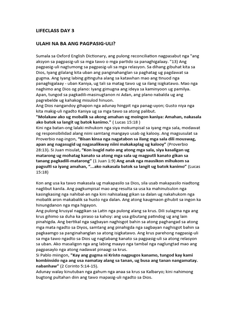 LIFECLASS DAY 3 Bisaya | PDF