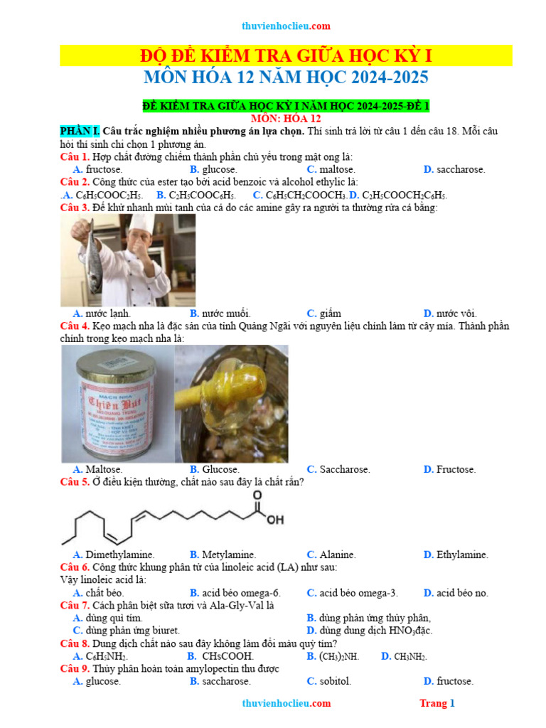 Bo de Kiem Tra Giua HK1 Hoa 12 Nam 24 25 | PDF