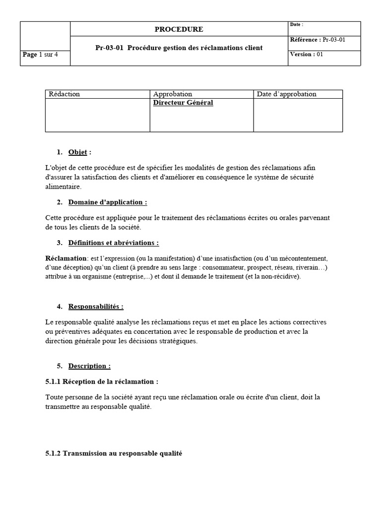 02 - Procédure Gestion Des Réclamations Client | PDF | Finance et ...