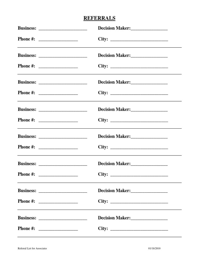 Referral Sheet | PDF | Finance & Money Management