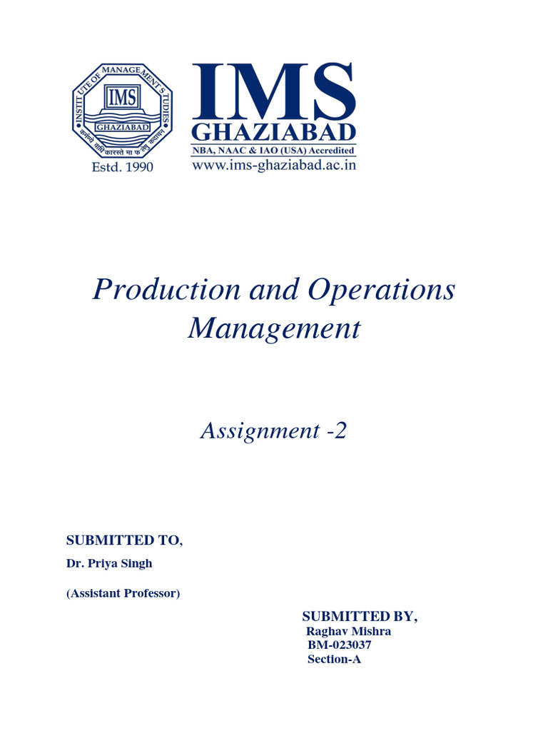 Production and Operations Management: Assignment - 2 | PDF