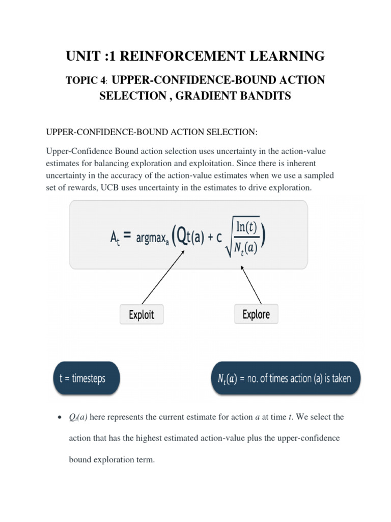 Unit:1 Reinforcement Learning: Upper-Confidence-Bound Action Selection, Gradient Bandits | PDF ...