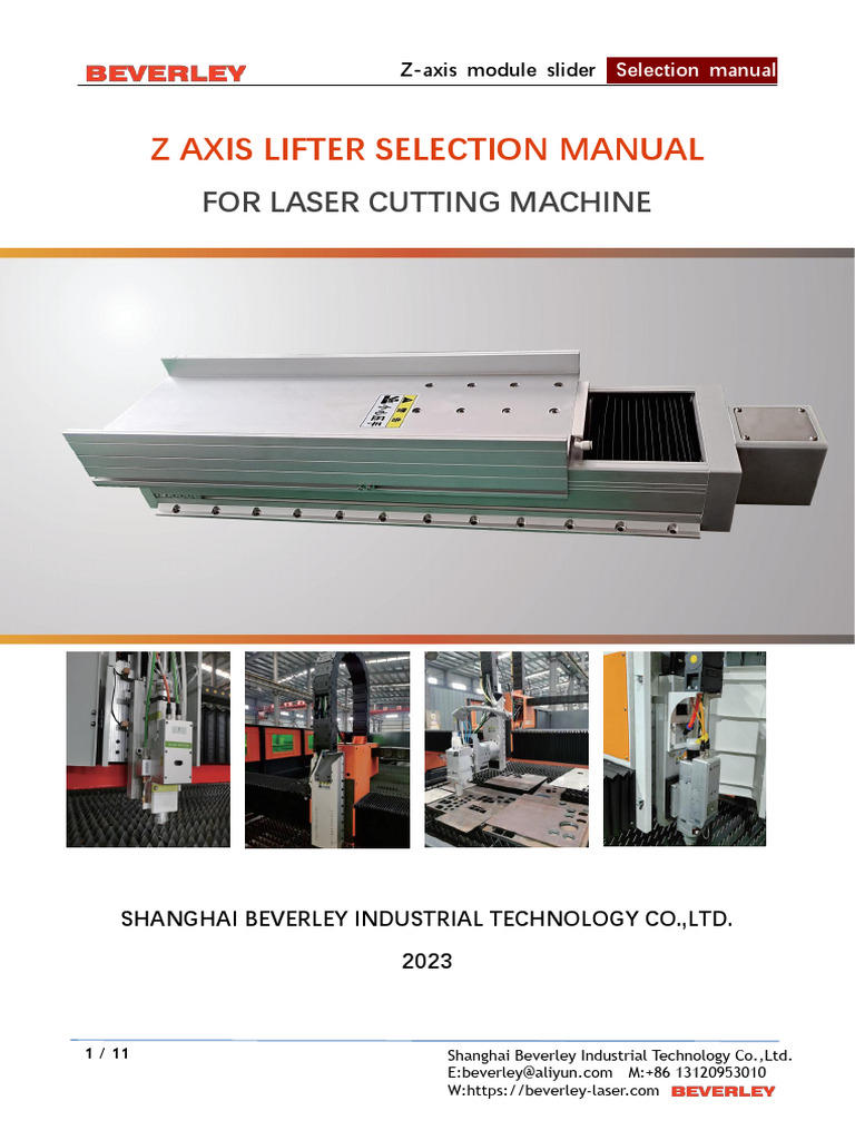 Beverley Selection Manual for Z-axis Module Slider for Laser Cutting Machine (2023) | Download ...