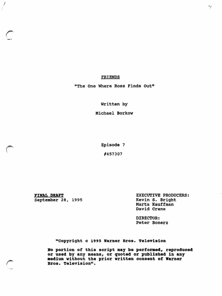 Friends 207 The One Where Ross Finds Out 1995 | PDF | Friends