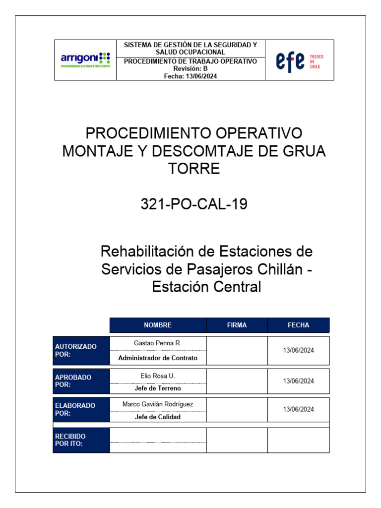 321-PO-CAL-19 Montaje y Desmontaje Grua Torre RevB REV MA | PDF ...