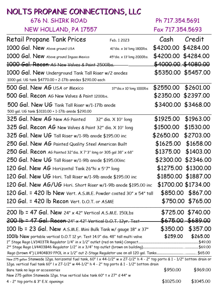 Nolt's Propane Tank Pricing Overview | PDF