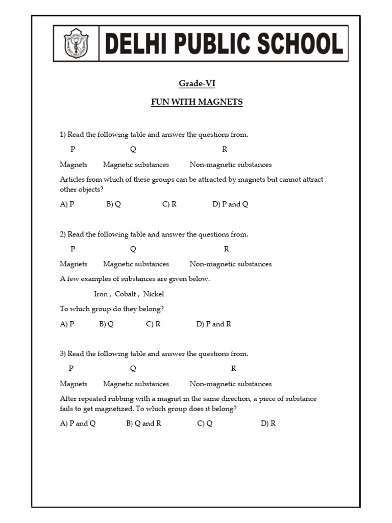 Fun with Magnets: Class 6 Worksheet | PDF | Magnet | Compass