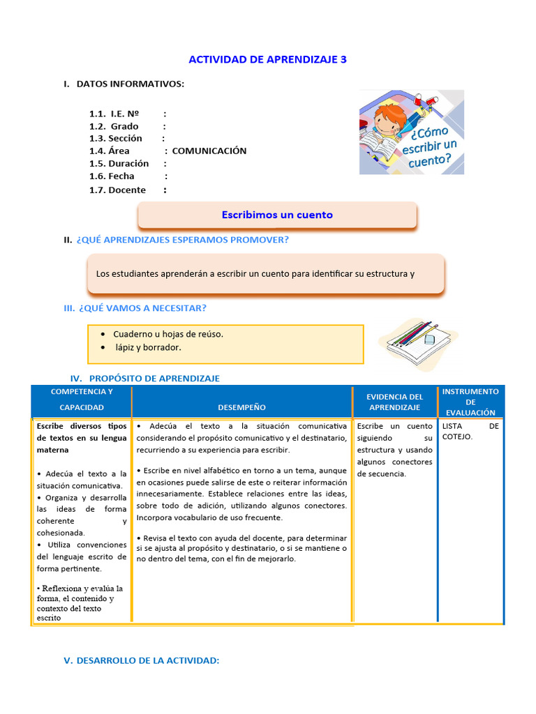 D3 A2 SESION Escribimos Un Cuento | PDF | Evaluación | Aprendizaje