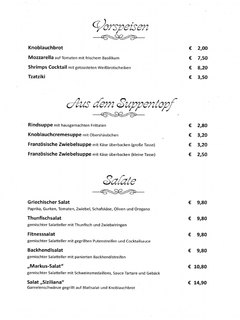 Pizzeria San Marco Speisekarte | PDF