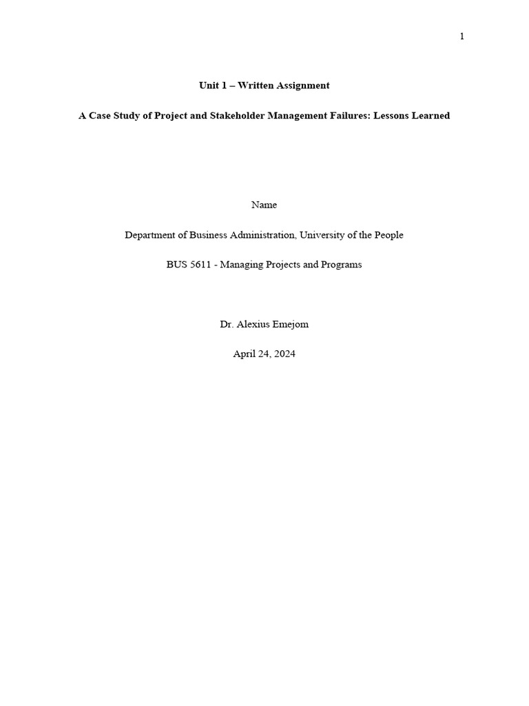 Unit 1 Written Assignment Pdf Project Management Risk Management
