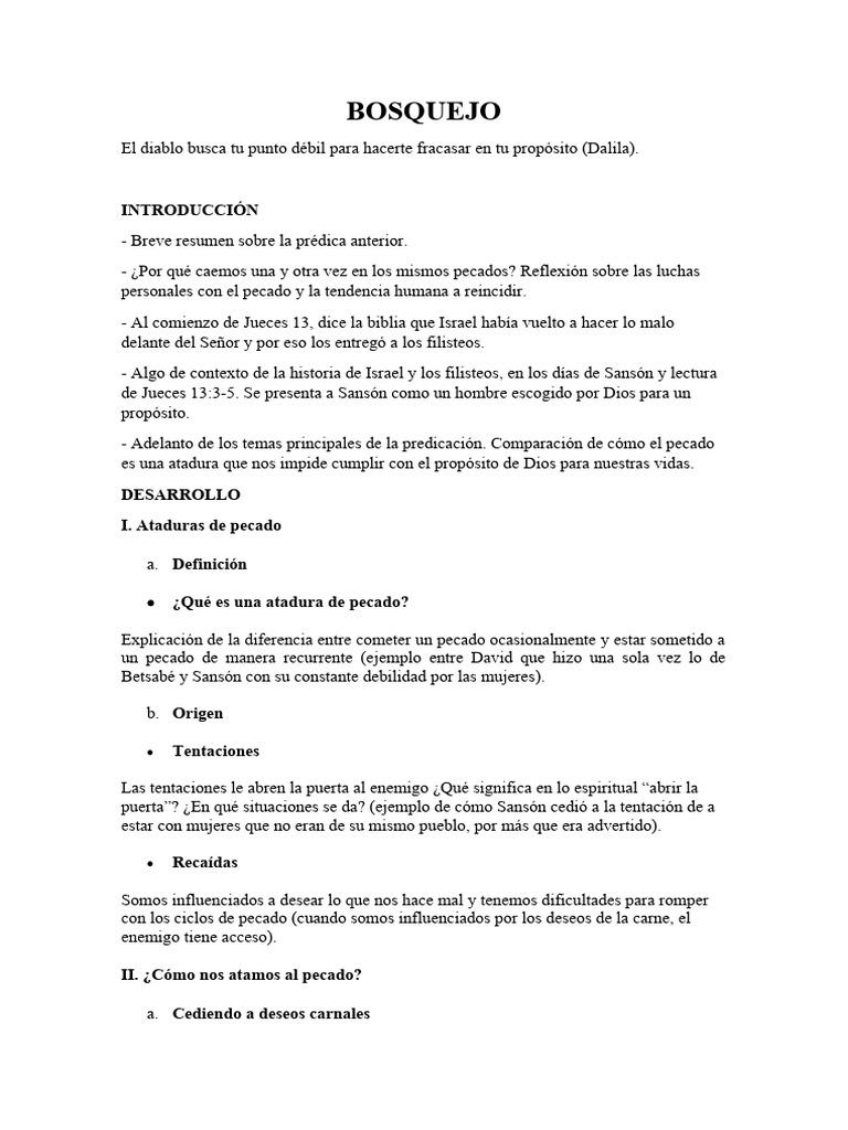 2 Bosquejo | PDF | Pecado | Sansón