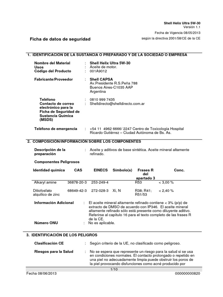 Hds de Helix Ultra 5w30 | PDF | Agua | Residuos