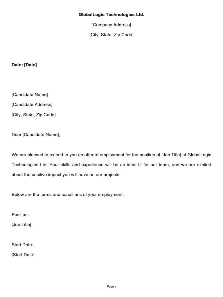 GlobalLogic Offer Letter | PDF | Salary | Sick Leave