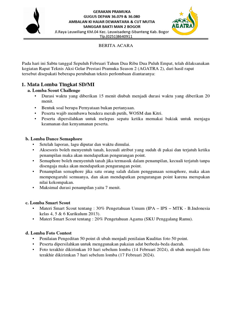 Berita Acara Technical Meeting Agatra 2 | PDF