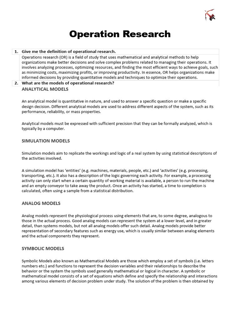 Operational Research Notes | PDF | Mathematical Optimization | Linear ...