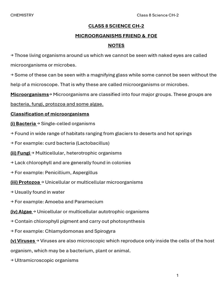Class 8 Science CH 2 | PDF | Microorganism | Infection
