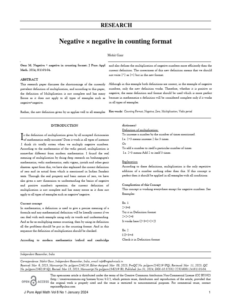 Negative Negative in Counting Format | PDF | Multiplication | Numbers
