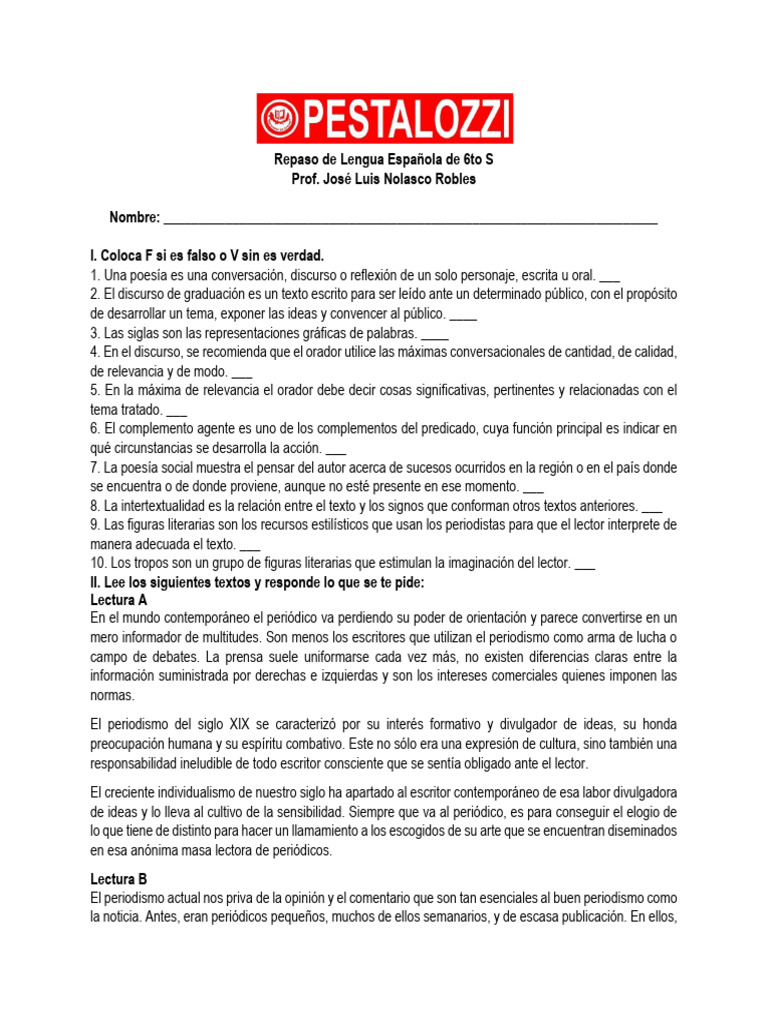 Repaso de Lengua Española 6to Grado | PDF | Verbo | Hablar en público
