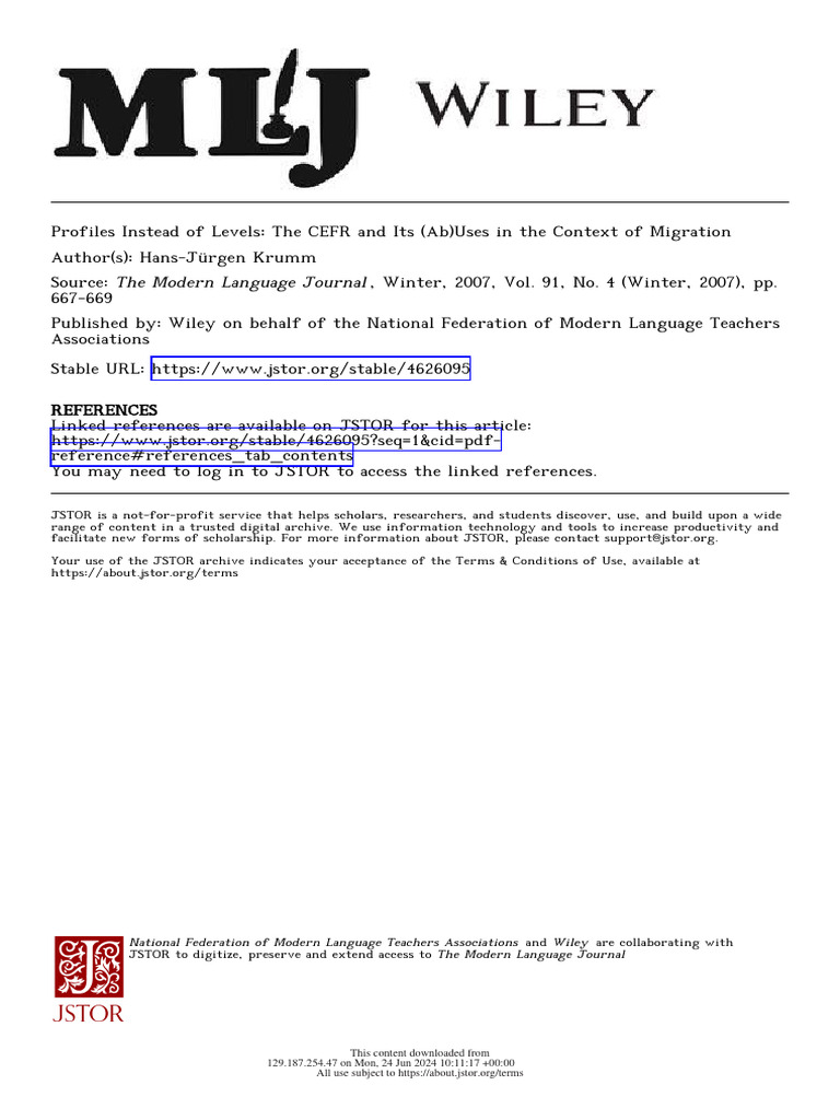 Krumm ProfilesInsteadLevels 2007 | PDF | Second Language | Cognition
