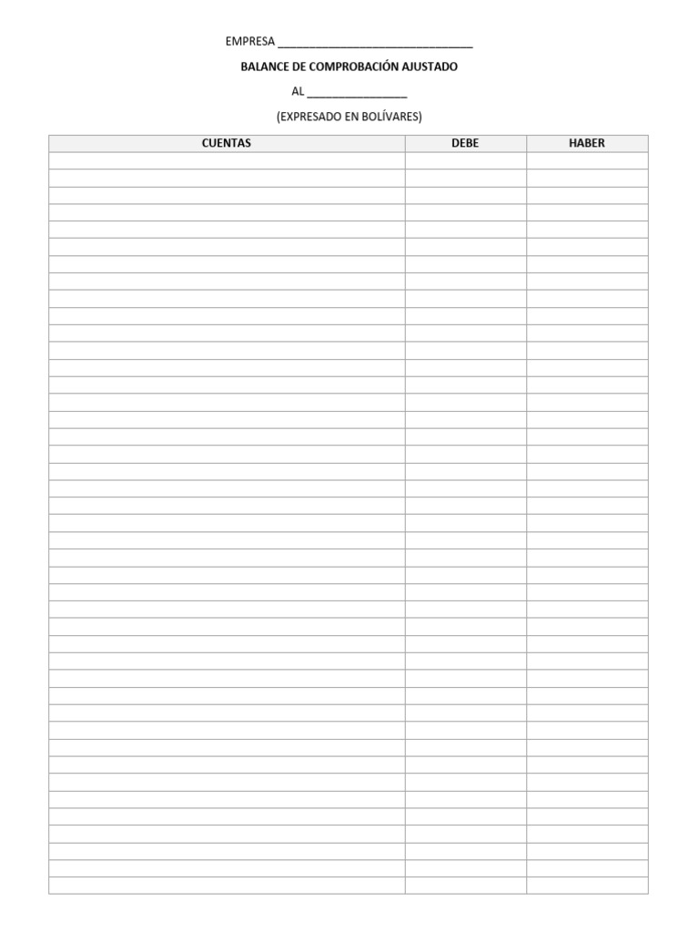 Formato de Balance de Comprobación Ajustado | PDF