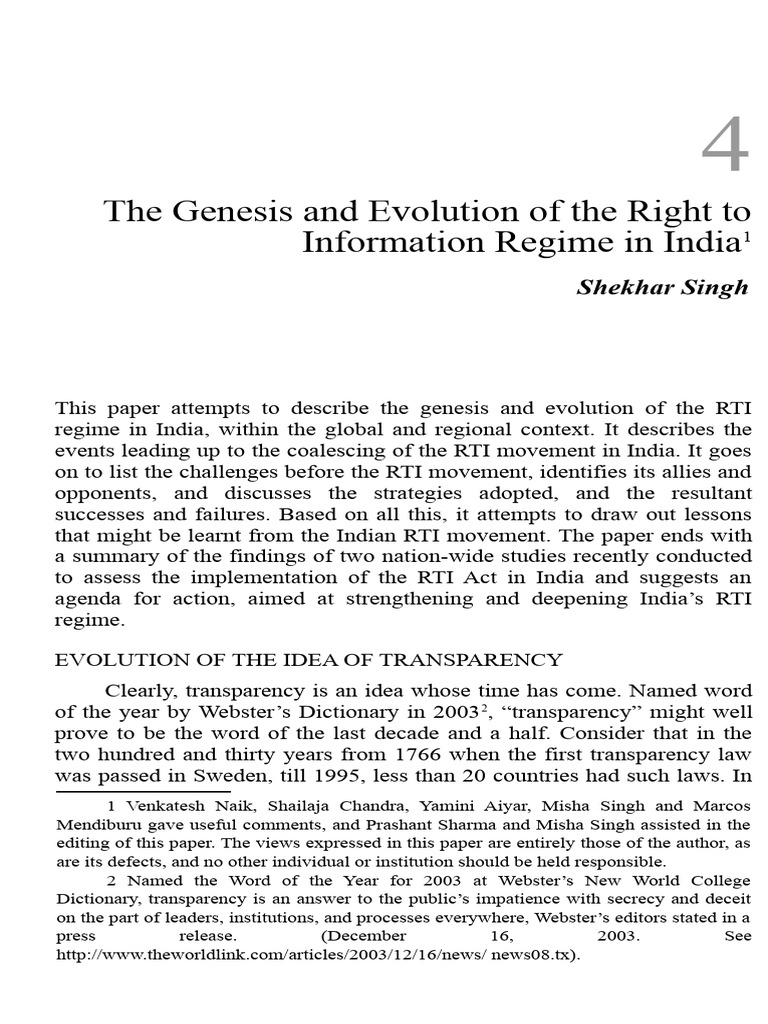 Genesis and Evolution of The RTI in India | PDF | Democracy | Political ...
