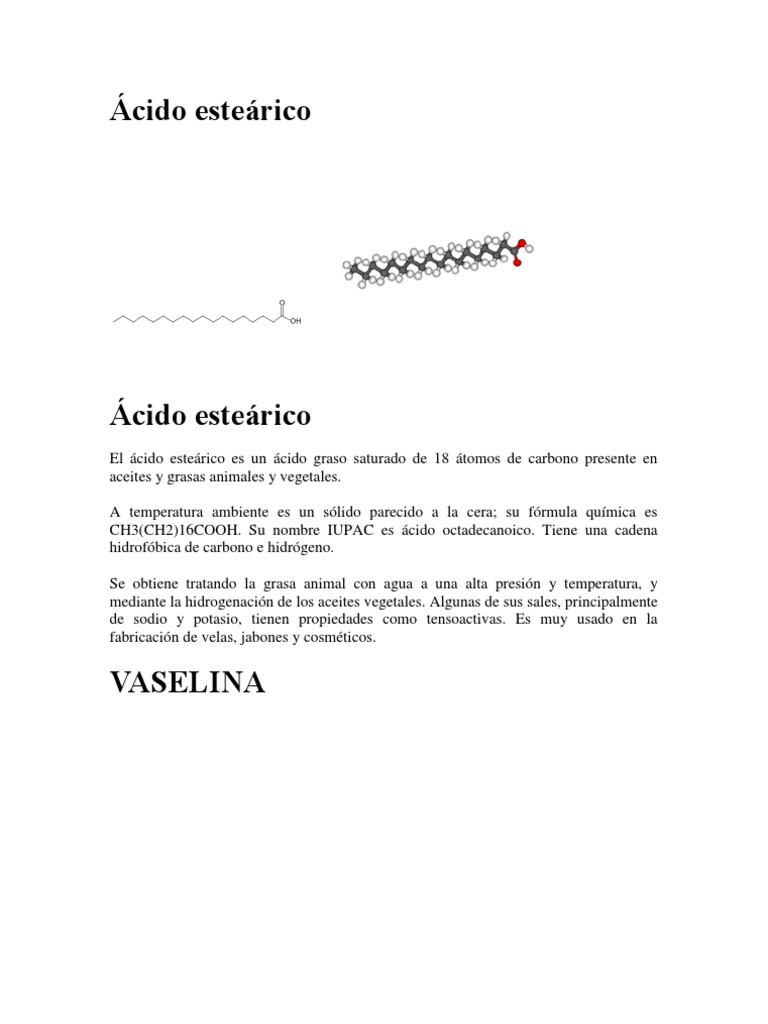 Estructura y propiedades del ácido esteárico | PDF | Alimentos ...