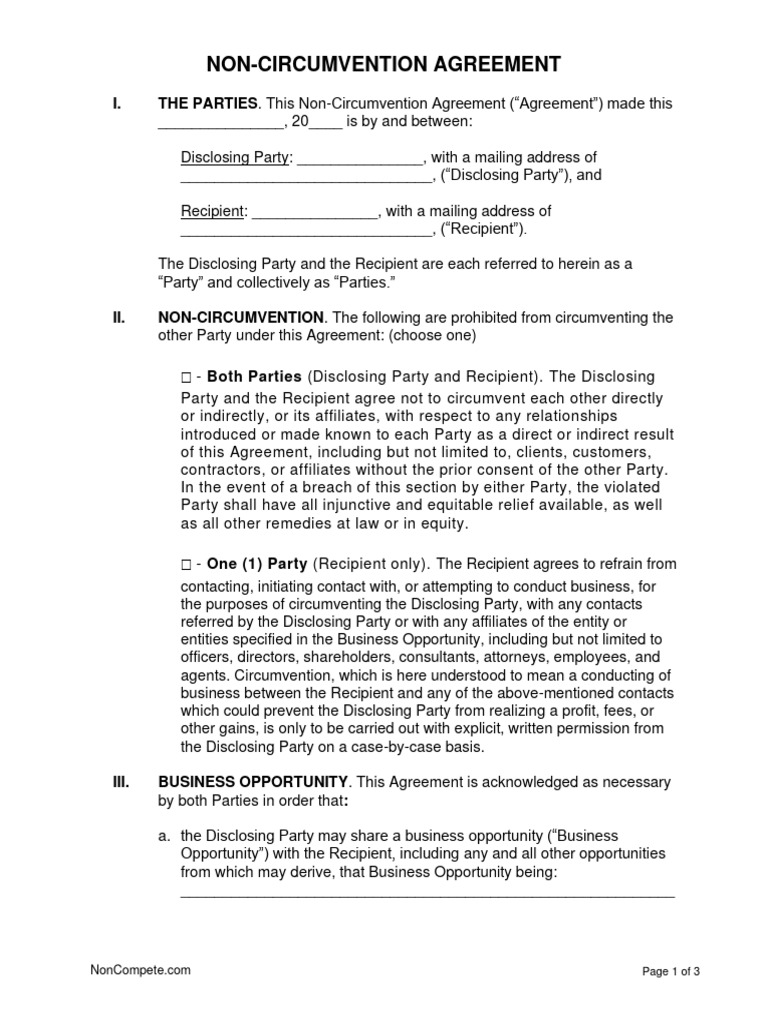 Non-Circumvention Agreement Template | PDF | Trade Secret | Confidentiality